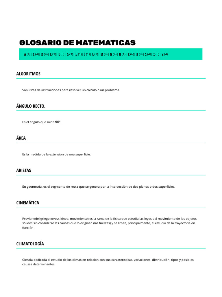 Glosario de Matematicas | PDF | Números | Ecuaciones Glosario de Matematicas | PDF | Números | Ecuaciones