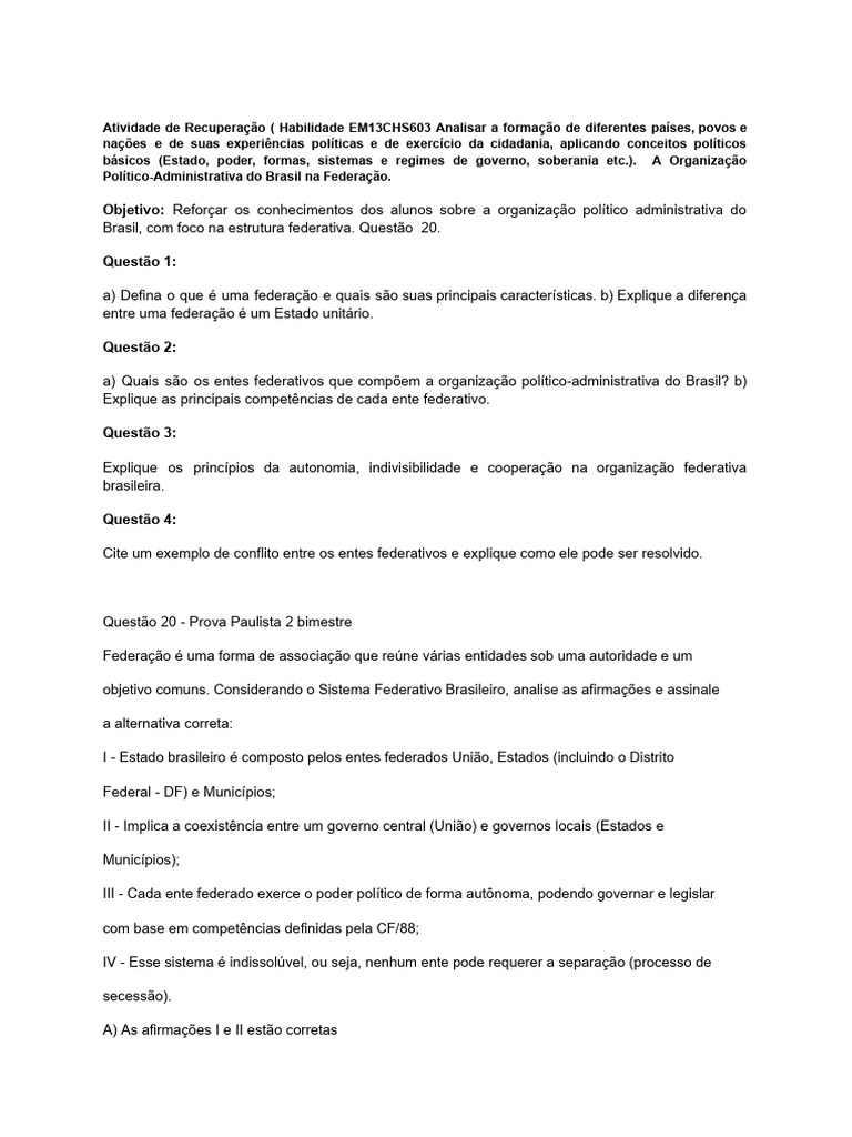 Prova de Sociologia Tema 1 2 Anos | PDF