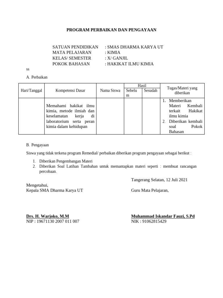 Program Perbaikan Dan Pengayaan | PDF