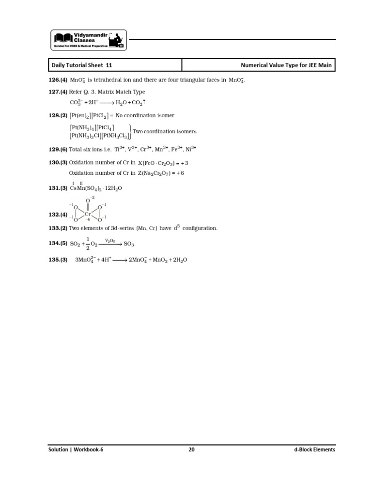 D-Block Elements - DTS 11 Sol | PDF