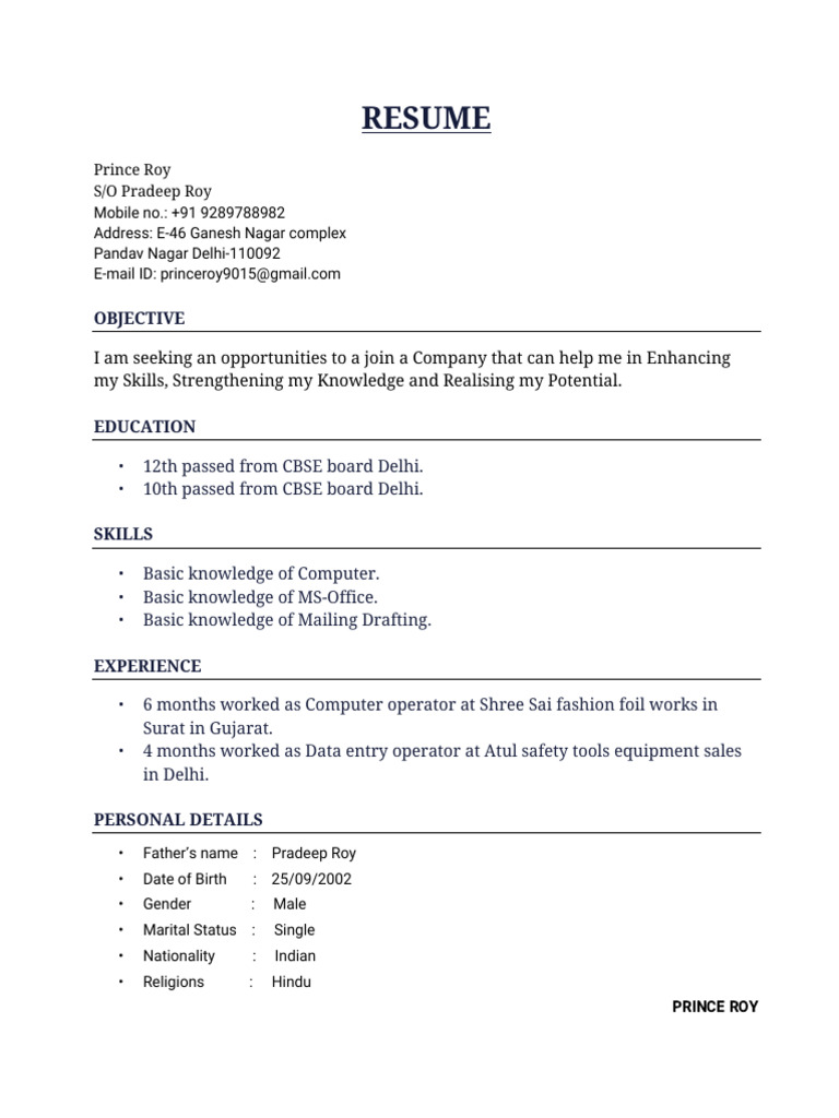 Prince Roy Resume: Skills & Experience | PDF