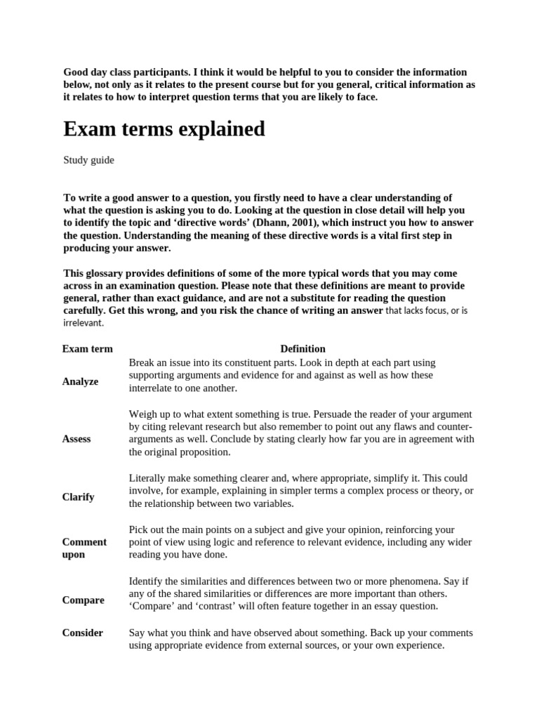 Exam Terms Explained | PDF