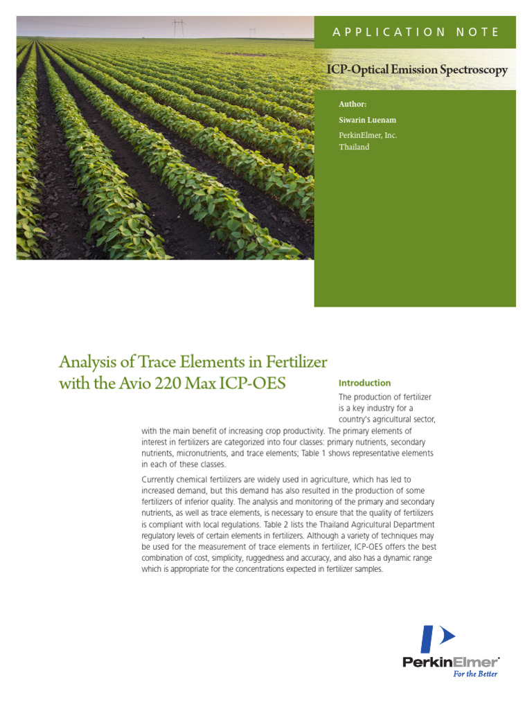 Avio 220 Max ICP-OES Trace Elements in Fertilizer Application Note | PDF