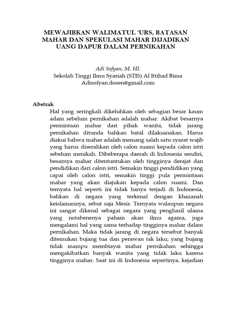 Walimatul Urs Batasan Mahar | PDF