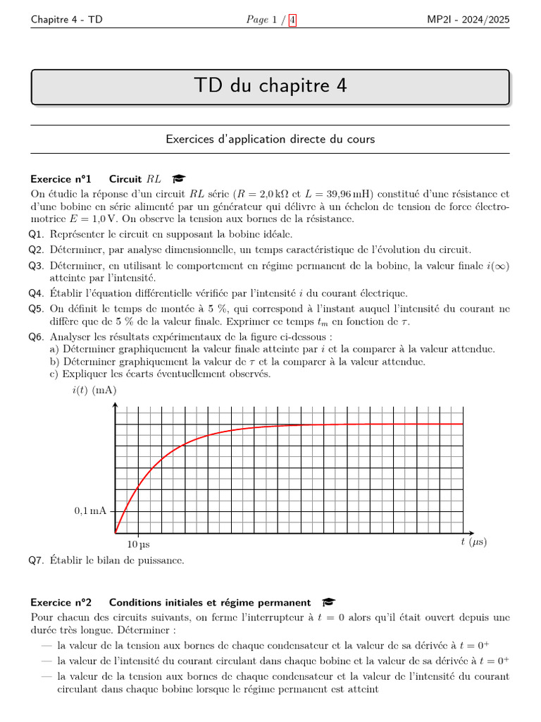 Chap04 Circuits Ordre1 TD | PDF