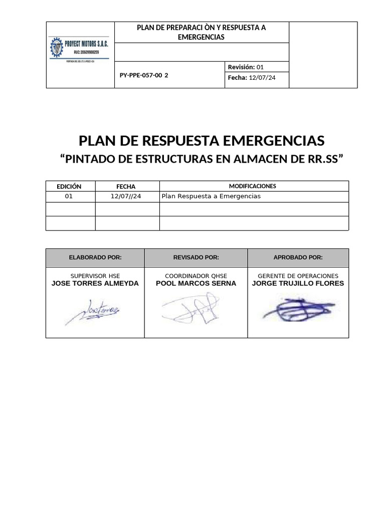 Plan de Emergencias PROYECT | PDF