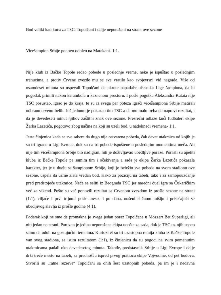 Crvena Zvezda TSC 8 Kolo Odjava | PDF