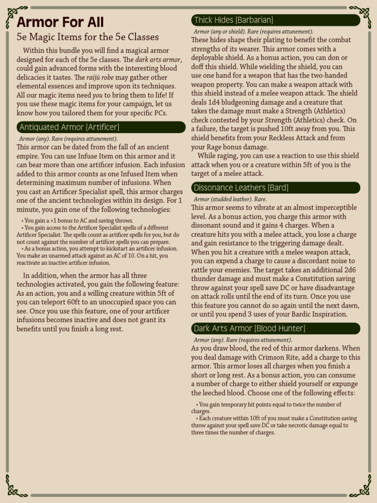 Armor For All Magic Items | PDF