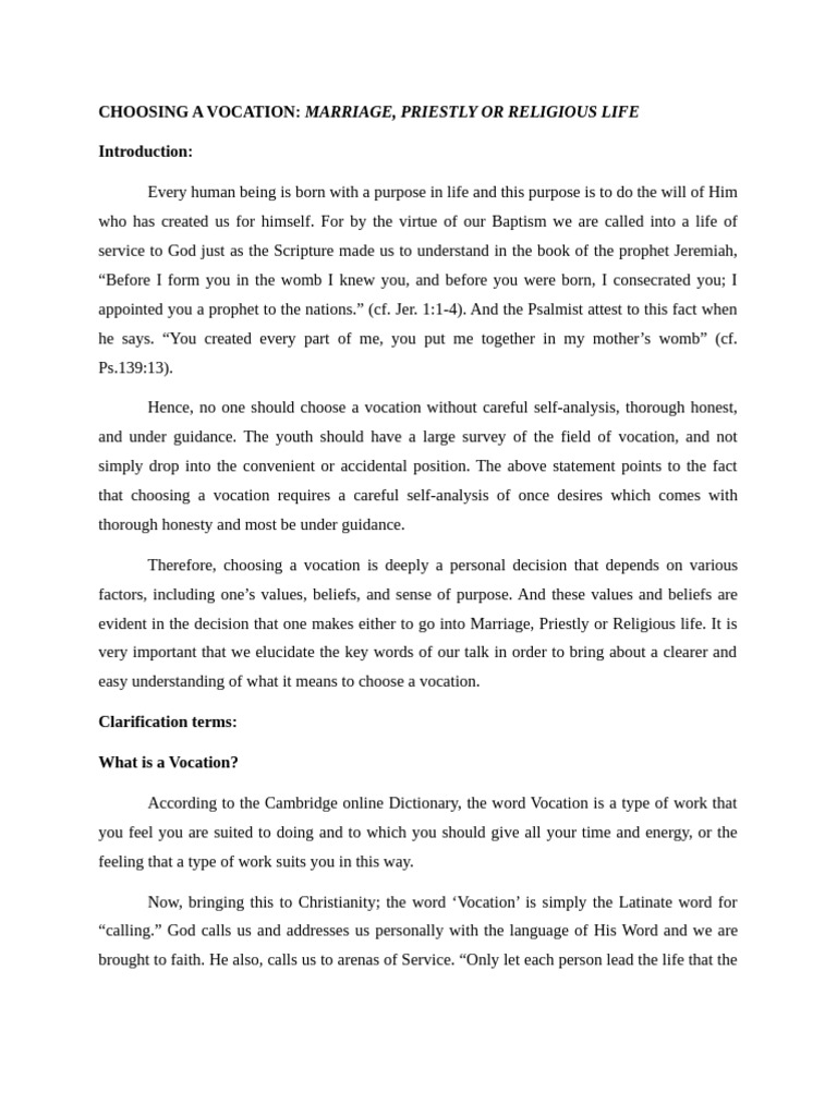 CHOOSING A VOCATION | PDF