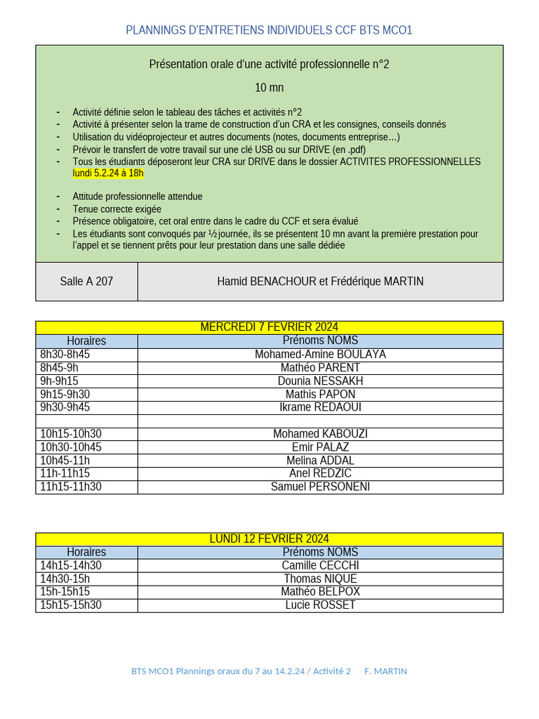 Plannings ORAL ACT 2 MCO1 | PDF