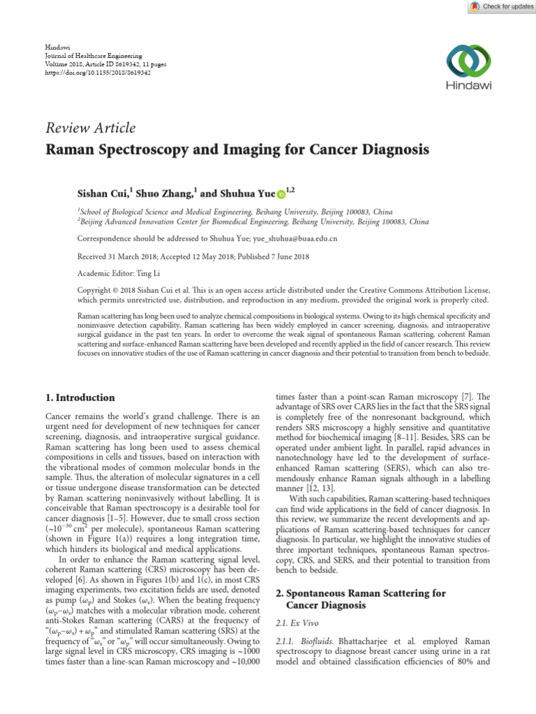Raman Spectroscopy and Imaging For Cancer Diagnosis | PDF