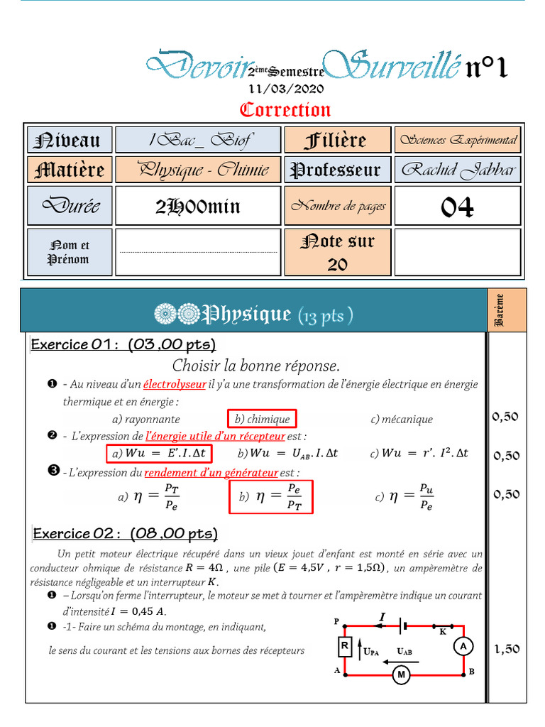 DEV1 S2 Correction 1bac-BIOF | PDF