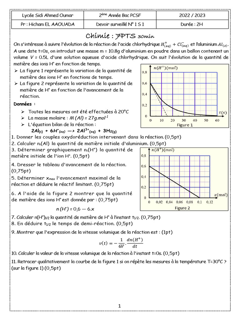 Devoir 1 2bac PC of | PDF
