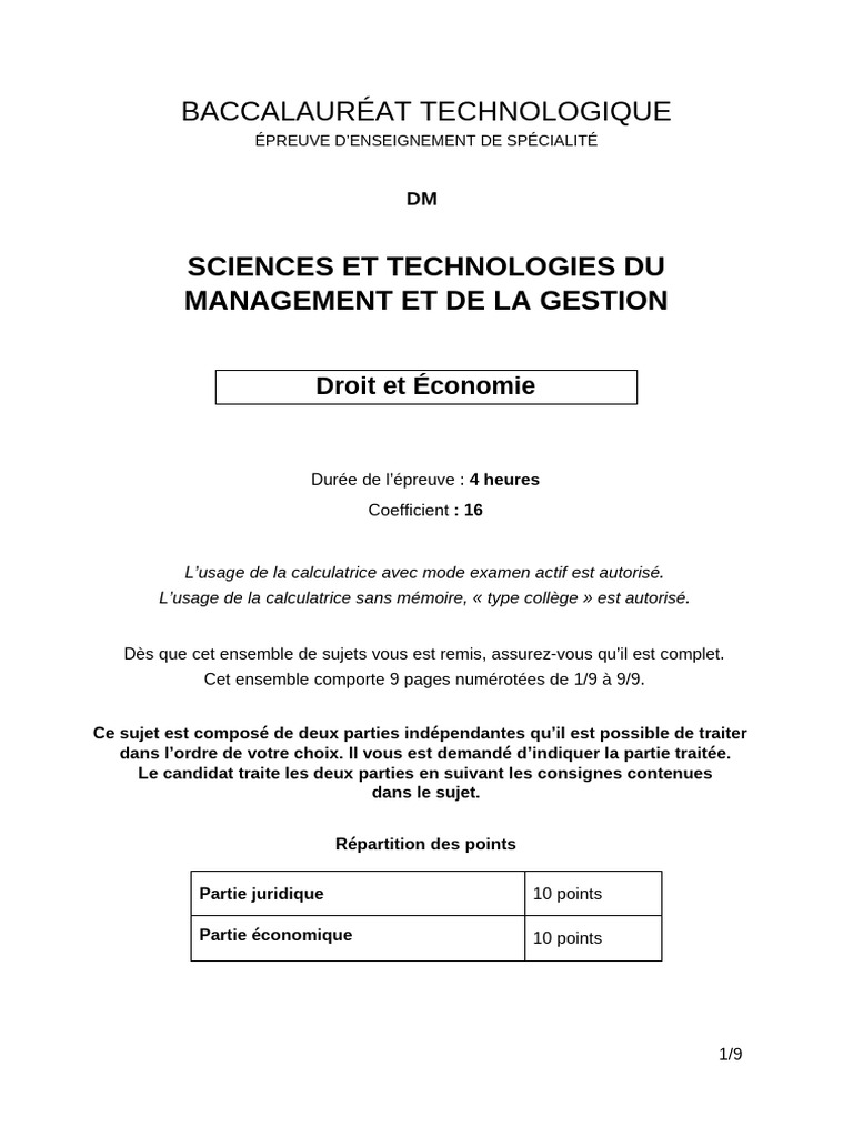 Baccalauréat Technologique: Sciences Et Technologies Du Management Et ...