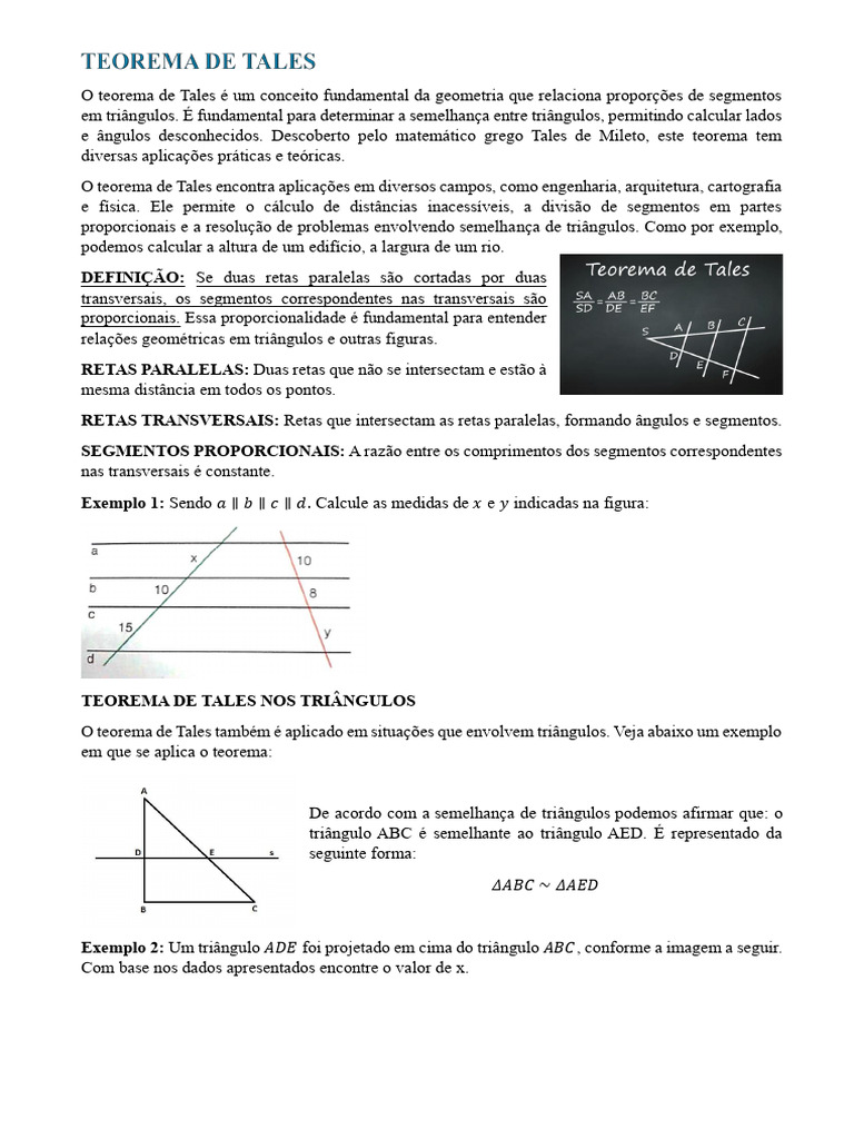 CONTEÚDO - TEOREMA DE TALES | PDF
