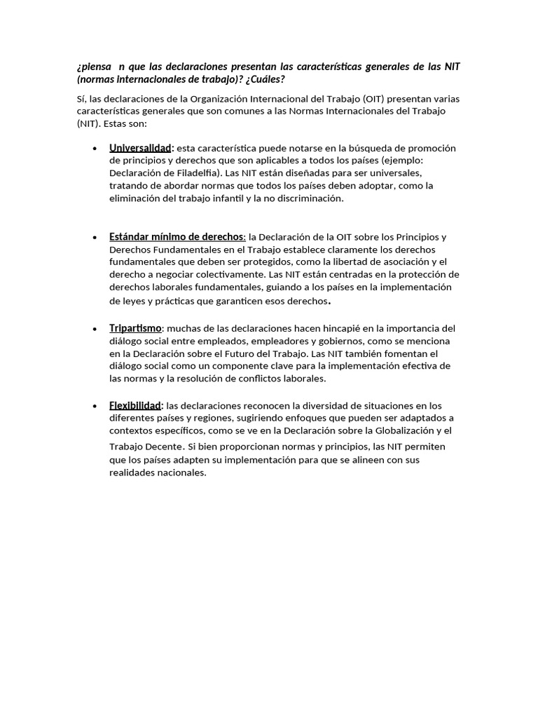 Caracteristicas Declaraciones y Normas Oit | PDF