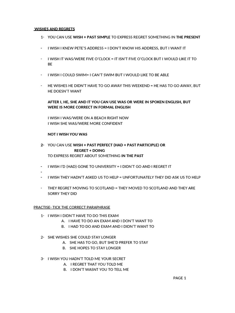 Wishes and Regrets | PDF