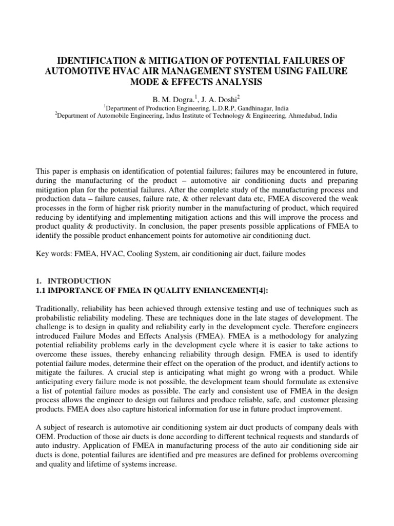Identification & Mitigation of Potential Failures of Automotive Hvac ...