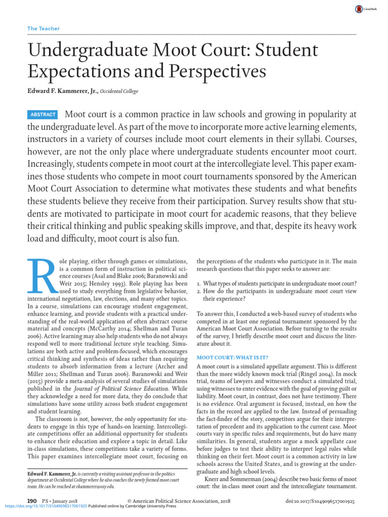 Undergraduate Moot Court Student Expectations and Perspectives | PDF