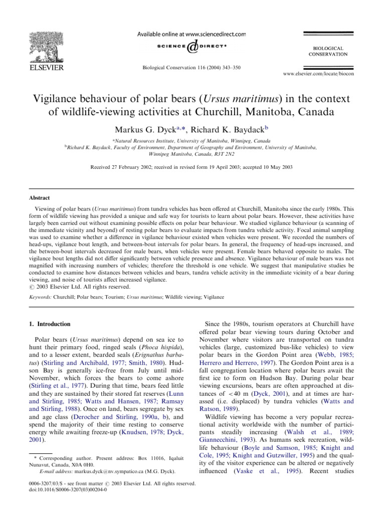 Vigilance Behaviour of Polar Bears in The Context of Wildlife-Viewing ...