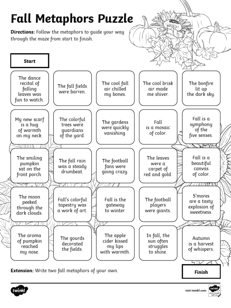 Fall Figurative Language Puzzle With Metaphors for 6th-8th Grade | PDF