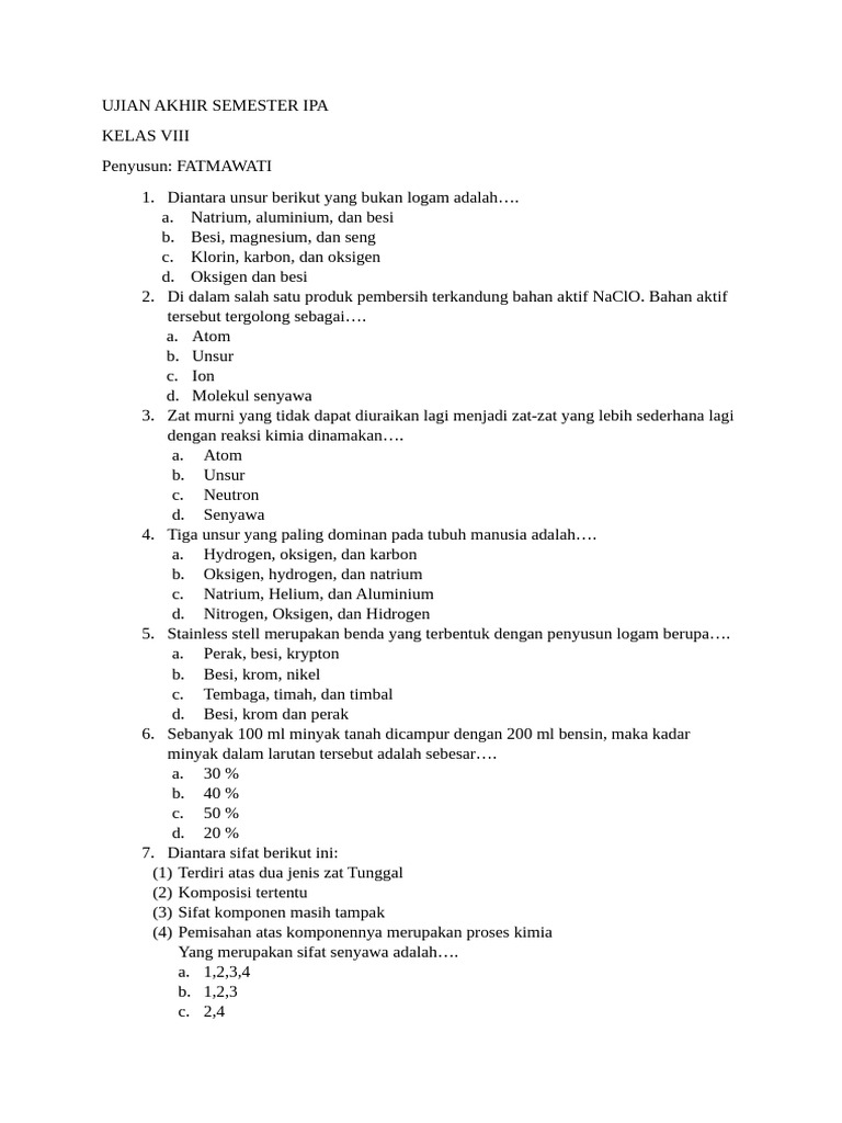 Soal Pas Ipa Kelas 8 TP 23-24 Genap | PDF