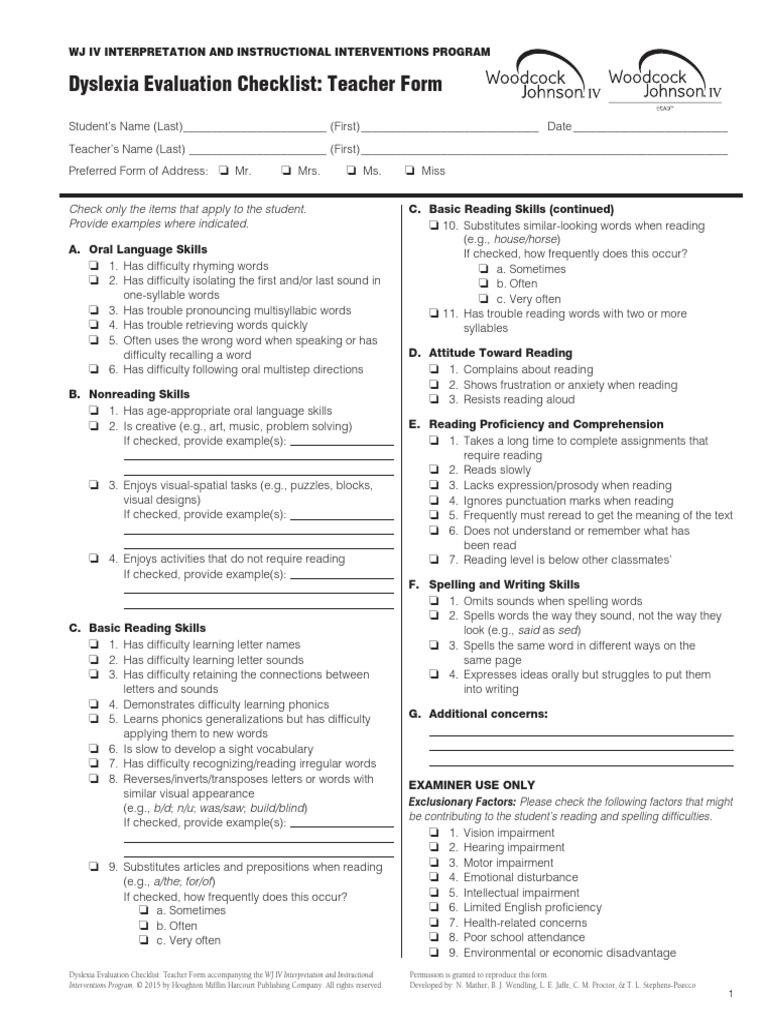 Woodcock Johnson Dyslexia Literacy Teachee | PDF