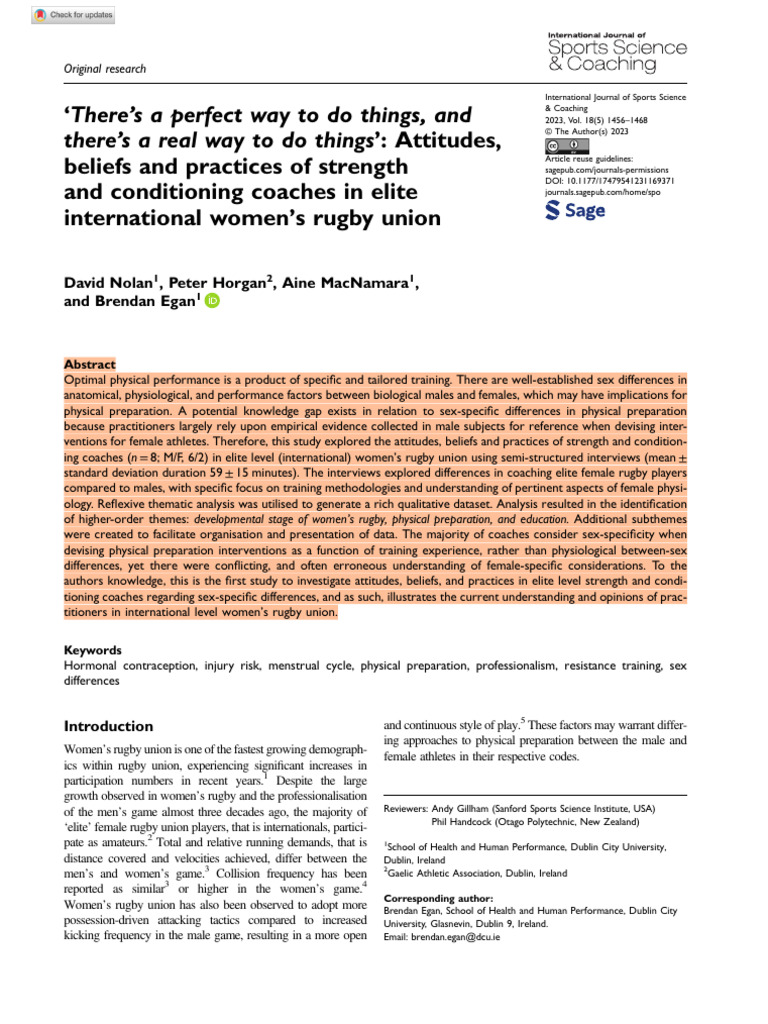 Nolan Et Al (2023) Rugby Coaching | PDF