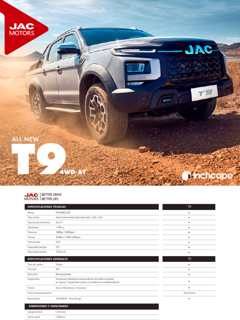 Ficha Tecnica Nuevo Jac t9 | PDF | Vehículos terrestres | Industria automotriz