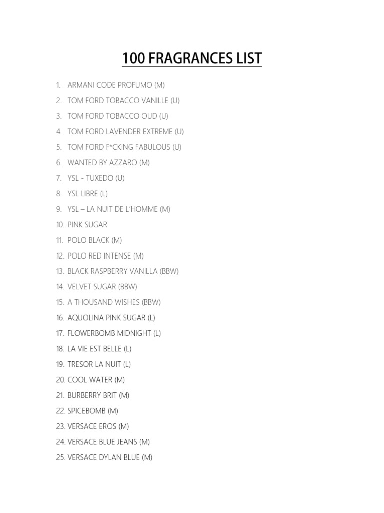 100 Fragrances List | PDF