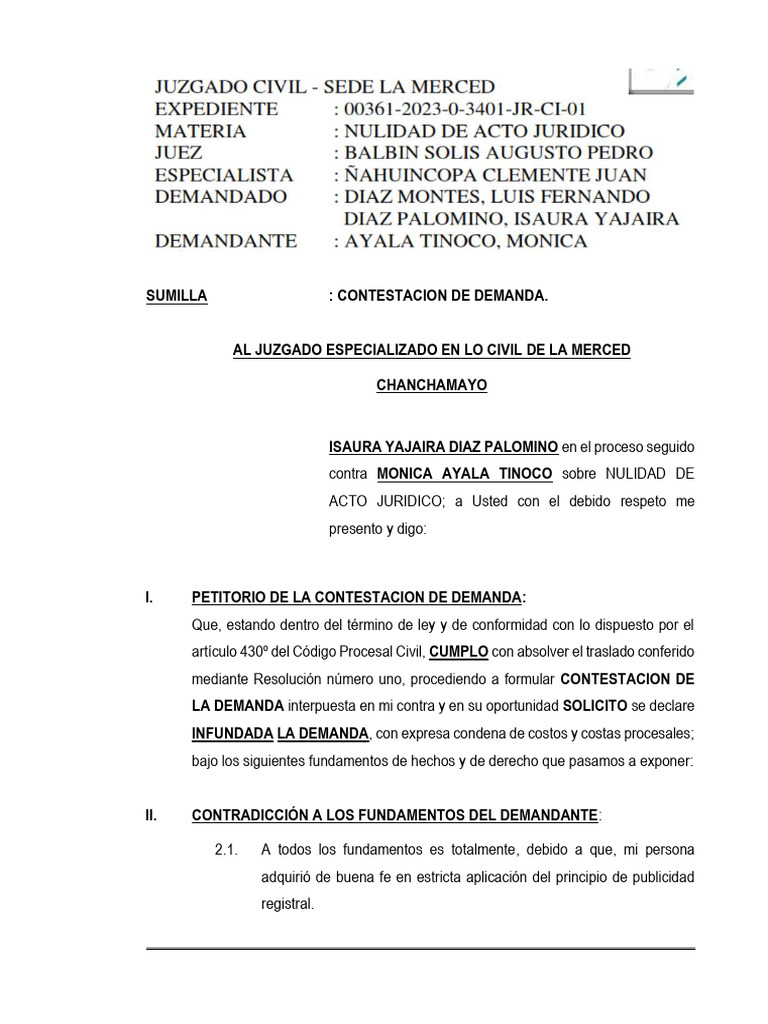 Contestacion de Demanda de Isaura Diaz Palomino Ilovepdf - Merged (69 ...