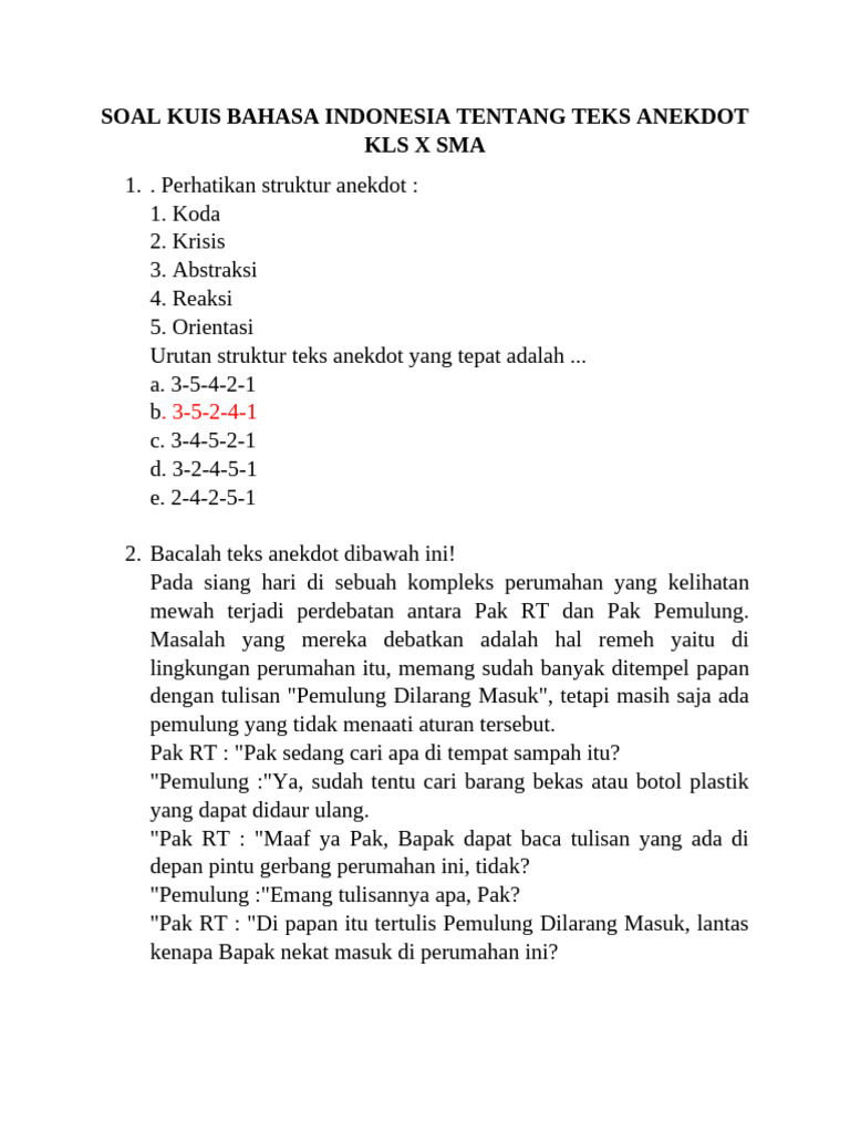 Soal Kuis Anekdot Eva | PDF