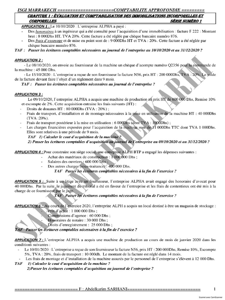 Compt Approf CH1 EXERCICE SARHANI 2021 | PDF