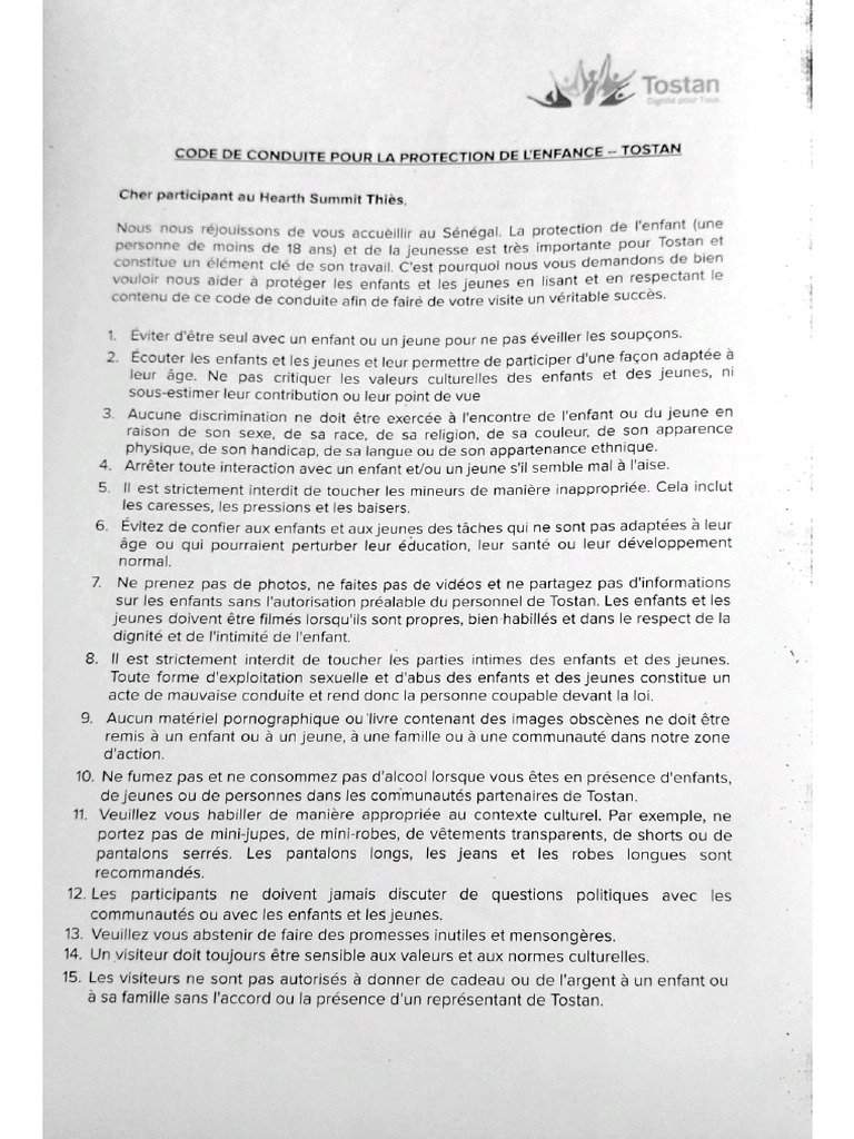 Code de Conduite Signé Du Sommet de Thiès | PDF