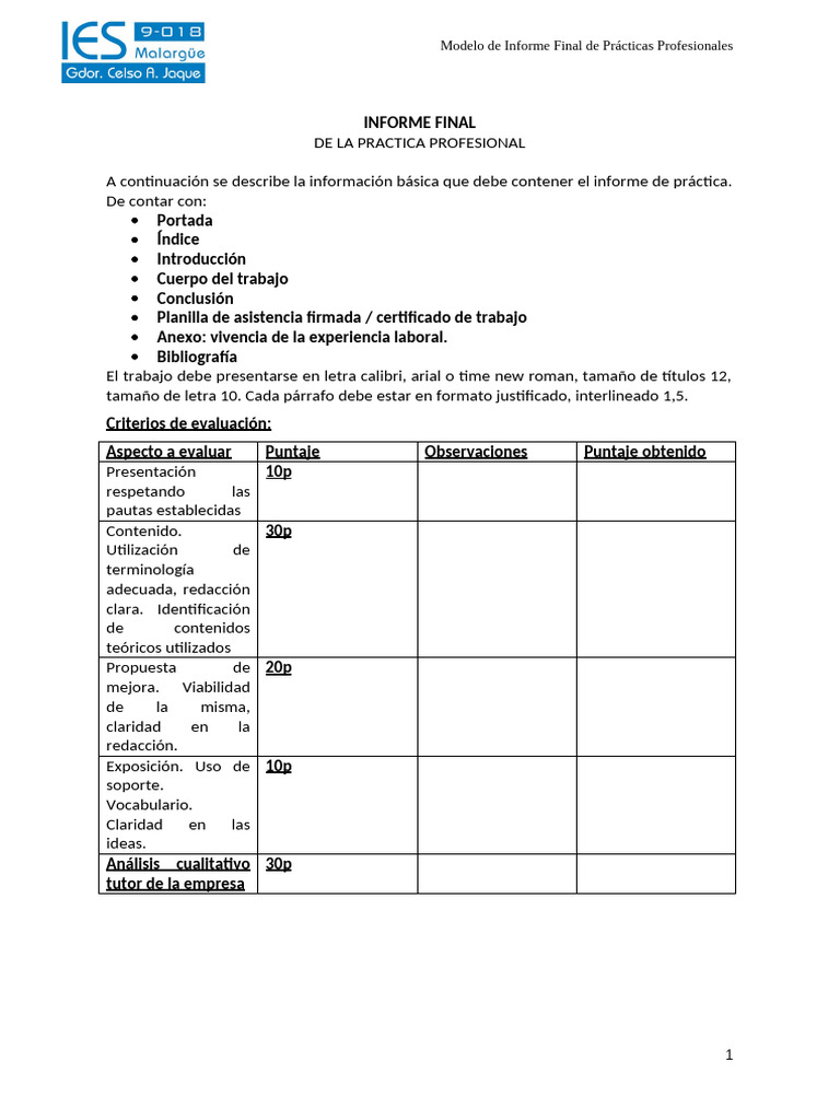 Modelo Informe Practicas Prof3 | PDF