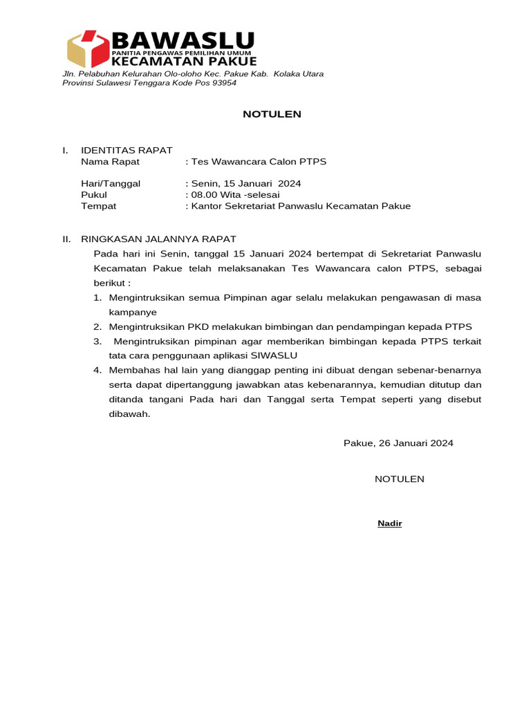 Notulen Wawancara PTPS | PDF