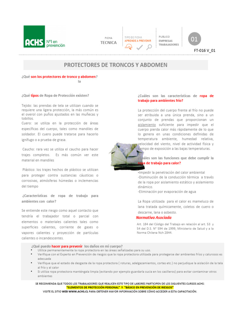 Ficha Tecnica Proteccion de Tronco y Abdomen | PDF