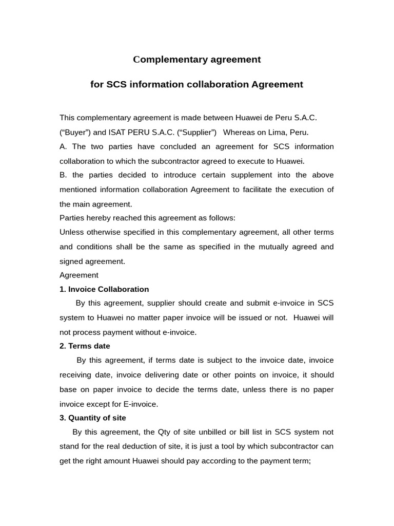 Complementary Agreement For SCS Information Collaboration Agreement | PDF