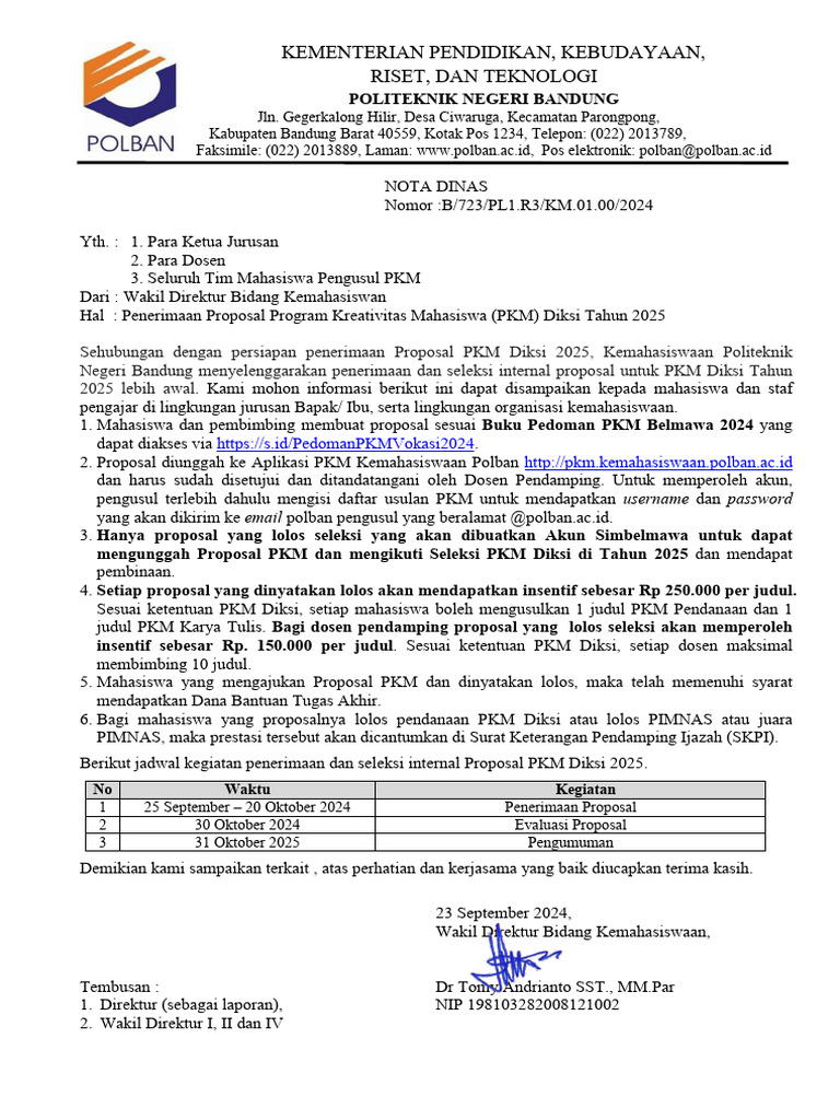 Pengumuman Penerimaan Proposal PKM Diksi 2025 | PDF