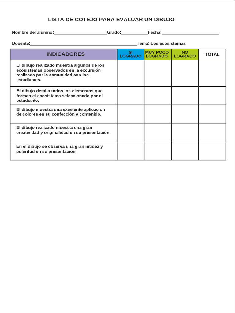 02 Lista de Cotejo para Evaluar Un Dibujo | PDF