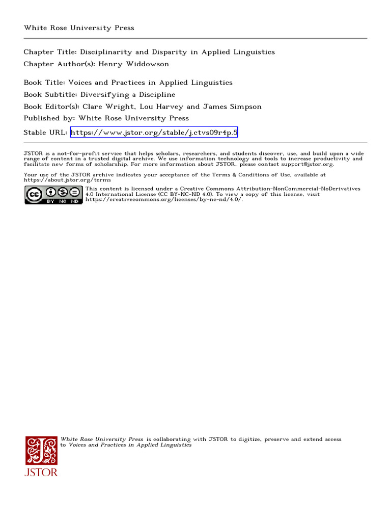 Widdowson - Disciplinarity and Disparity in Applied Linguistics | PDF