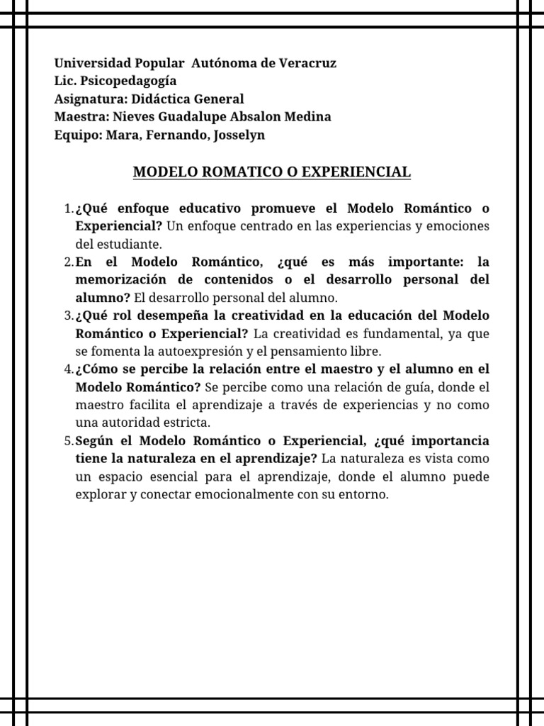 Modelo Romántico o Experiencial | PDF