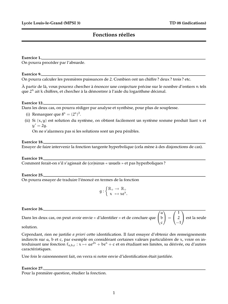 Td08 Fonctions Reelles Indications | PDF