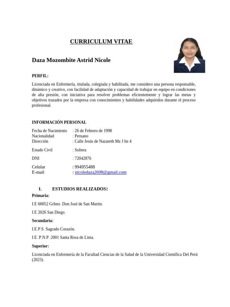 Cv Astrid Daza Mozombite | PDF