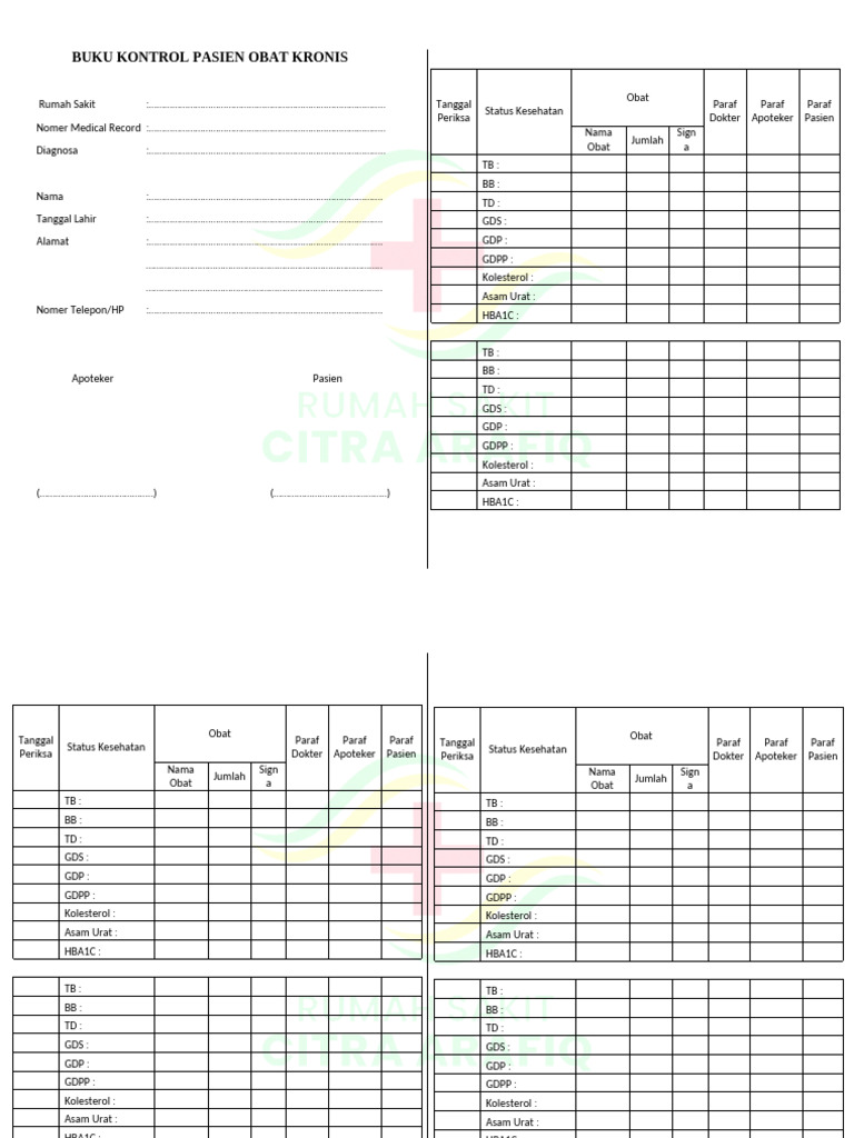 Buku Kontrol Pasien Obat Kronis Fix | PDF