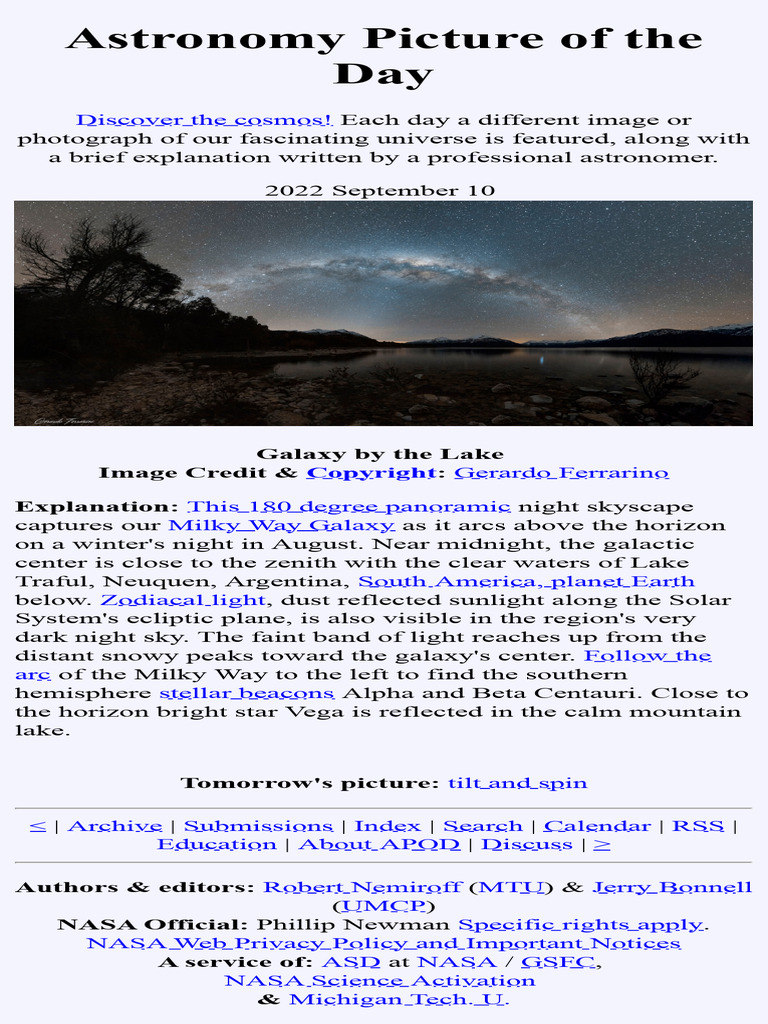APOD 2022 September 10 - Galaxy by The Lake | PDF