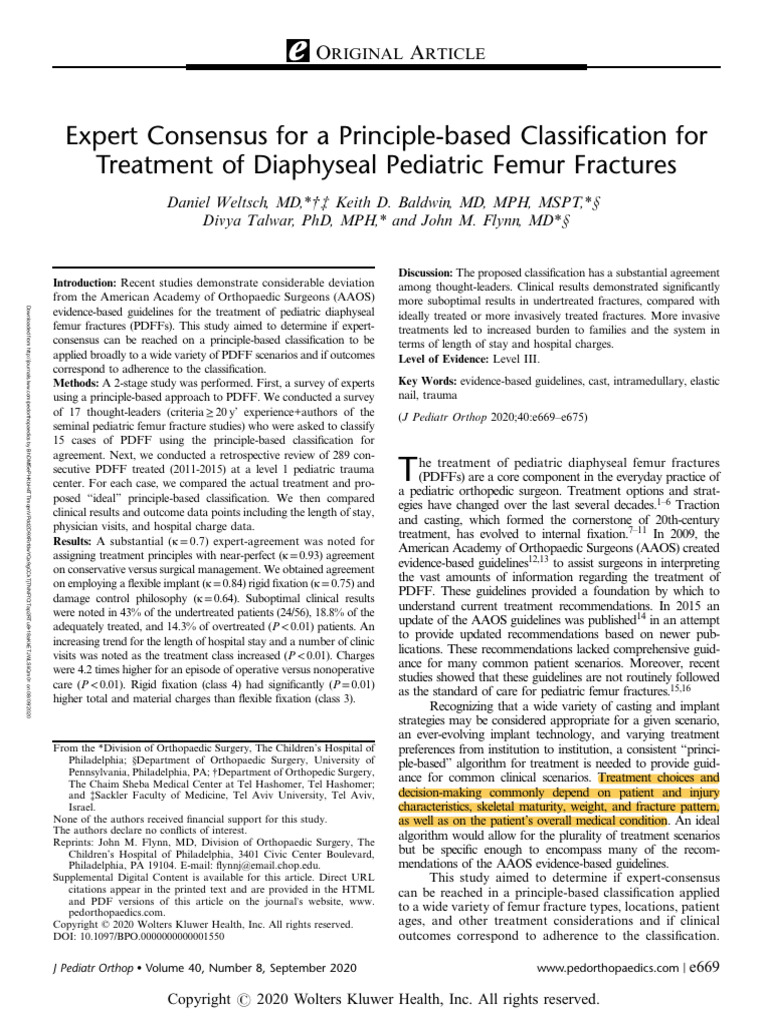 Expert Consensus For A Principle-Based Classification For Treatment of Diaphyseal Pediatric ...