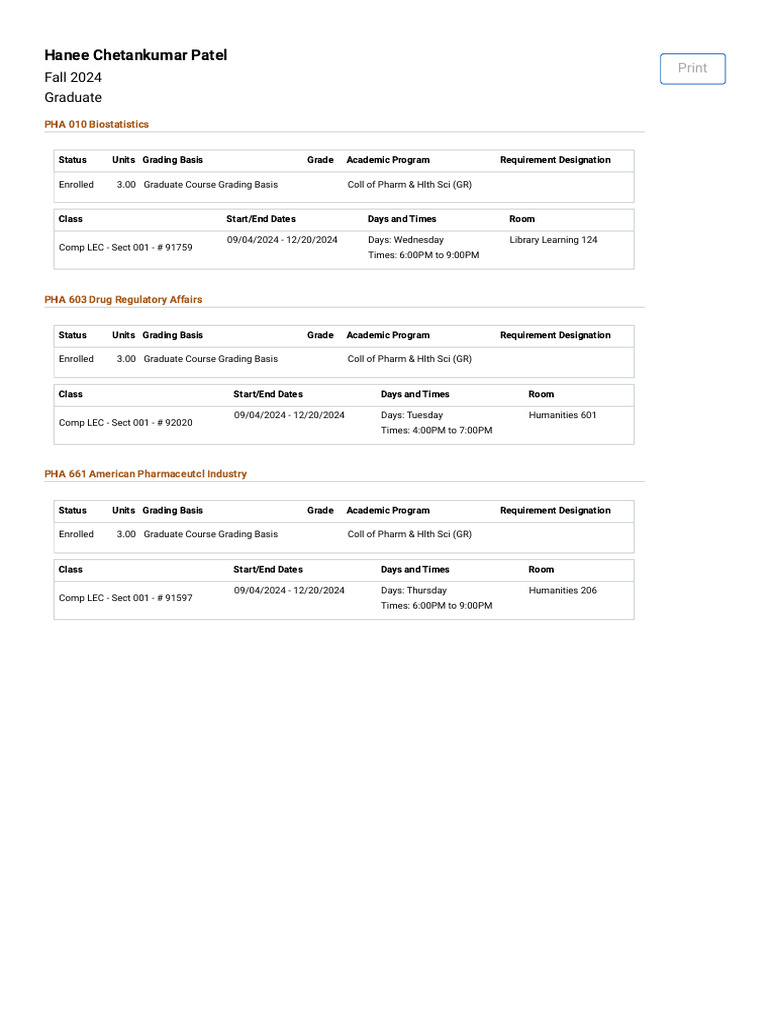 Sem 1 Time Table | PDF