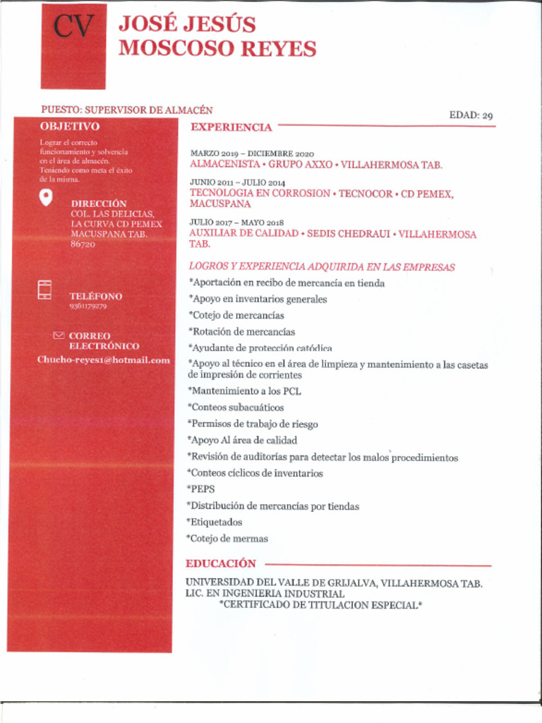CV. José Jesús Moscoso Reyes | PDF