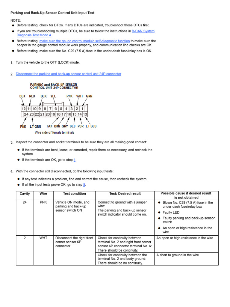 Parking and Back-Up Sensor Control Unit Input Test 2386 | PDF
